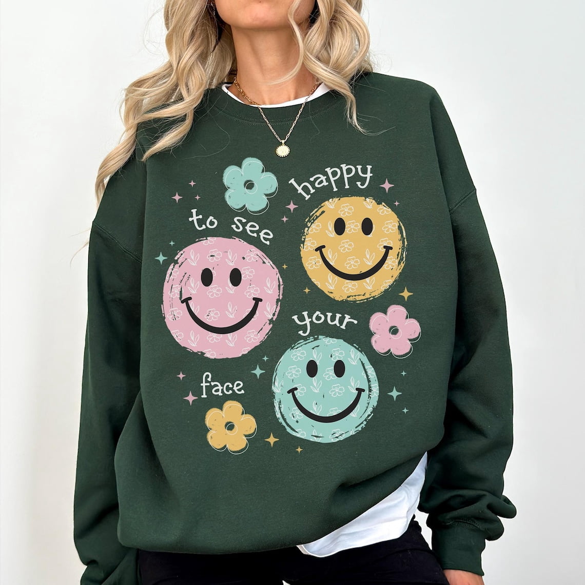 Sweatshirt Happy To See Your Face Teacher Shirt Hand Drawn Colorful ...