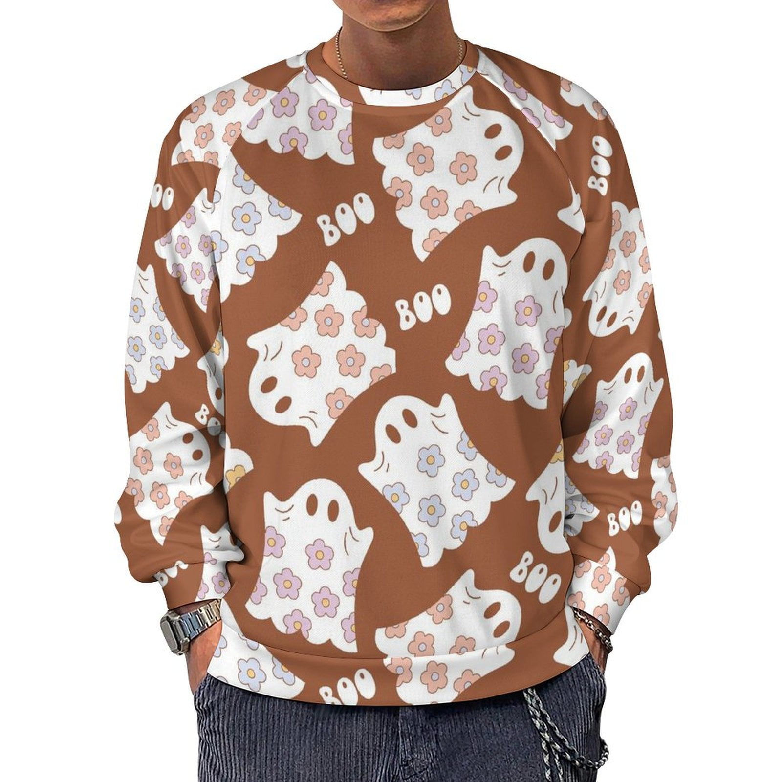 Sweatshirt for Men, Cute Halloween Ghost Funny Oversized Crewneck ...