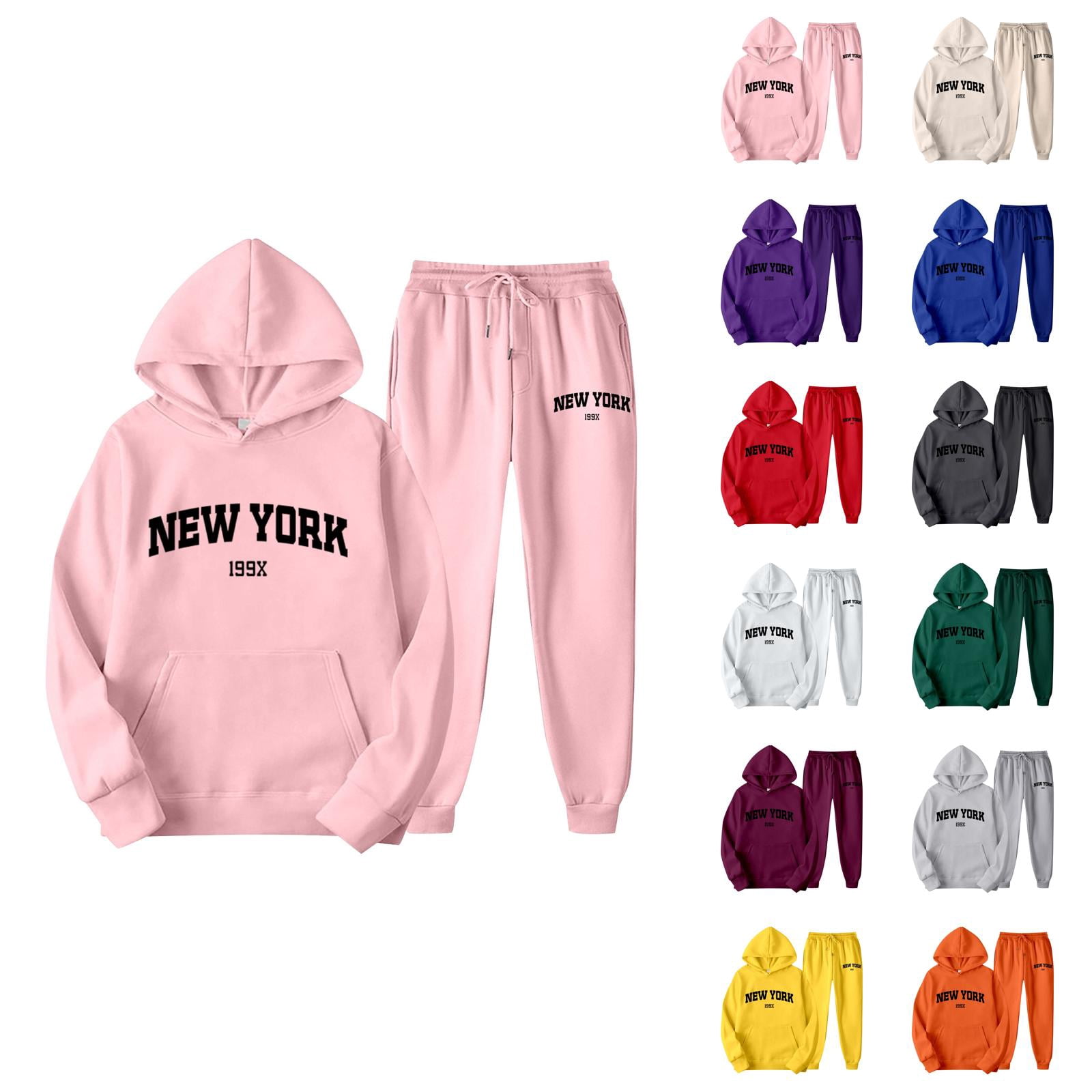 Sweatshirt and Sweatpants Set with NEW YORK Letter Print for Women and ...