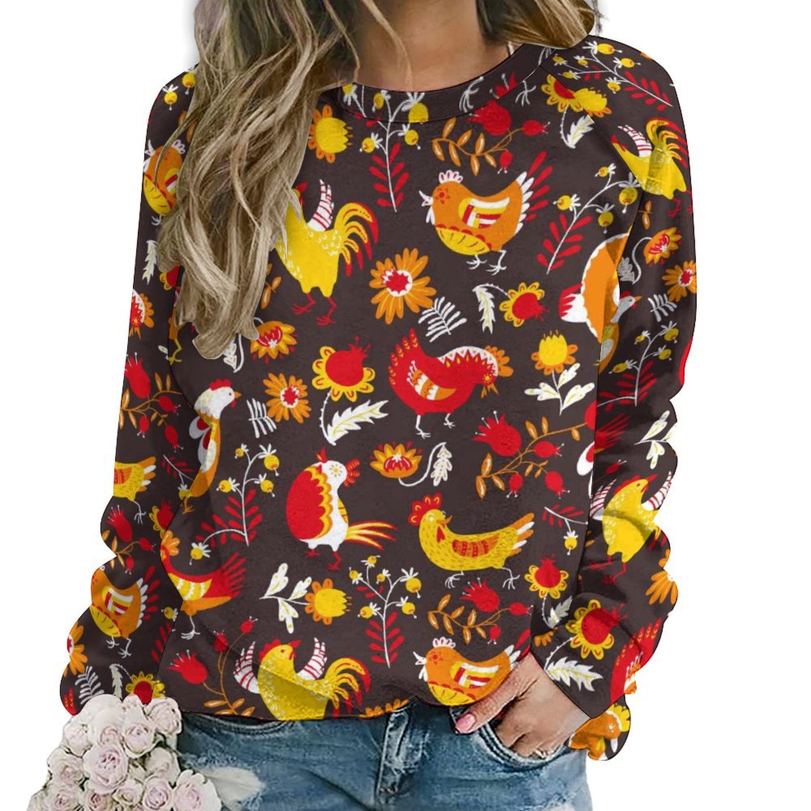 Sweatshirt for Women, Roosters Oversized Crewneck Sweatshirts Hoodies ...