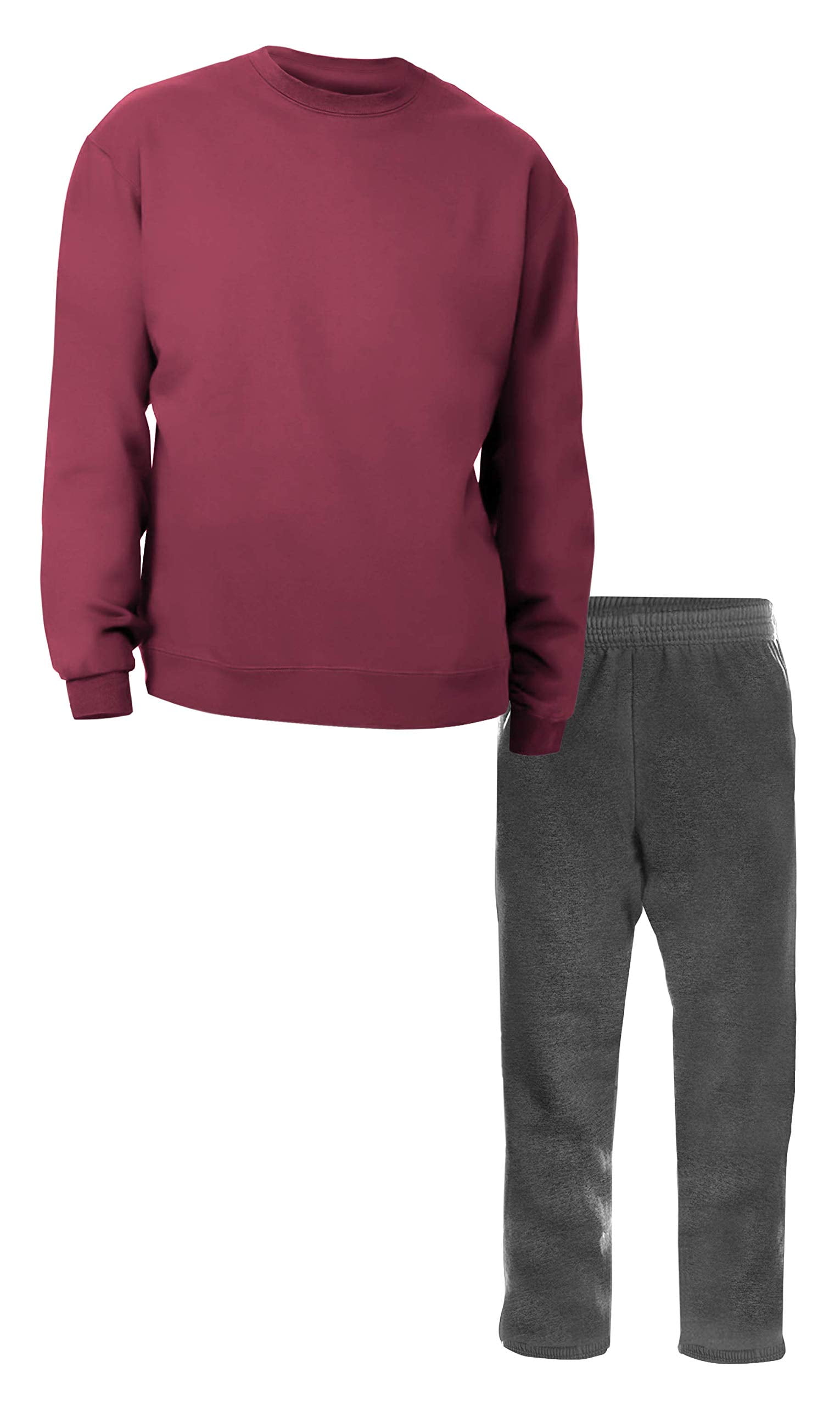 Sweatshirt and Sweatpants Set Men Maroon top with Charcoal Heather Pant ...