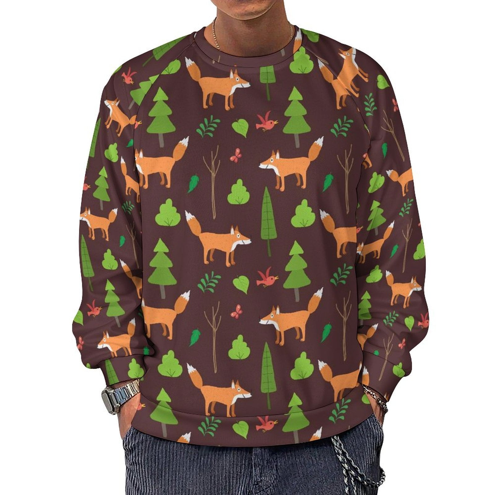 Sweatshirt for Men Fox In Forest Oversized Crewneck Sweatshirts Hoodies ...