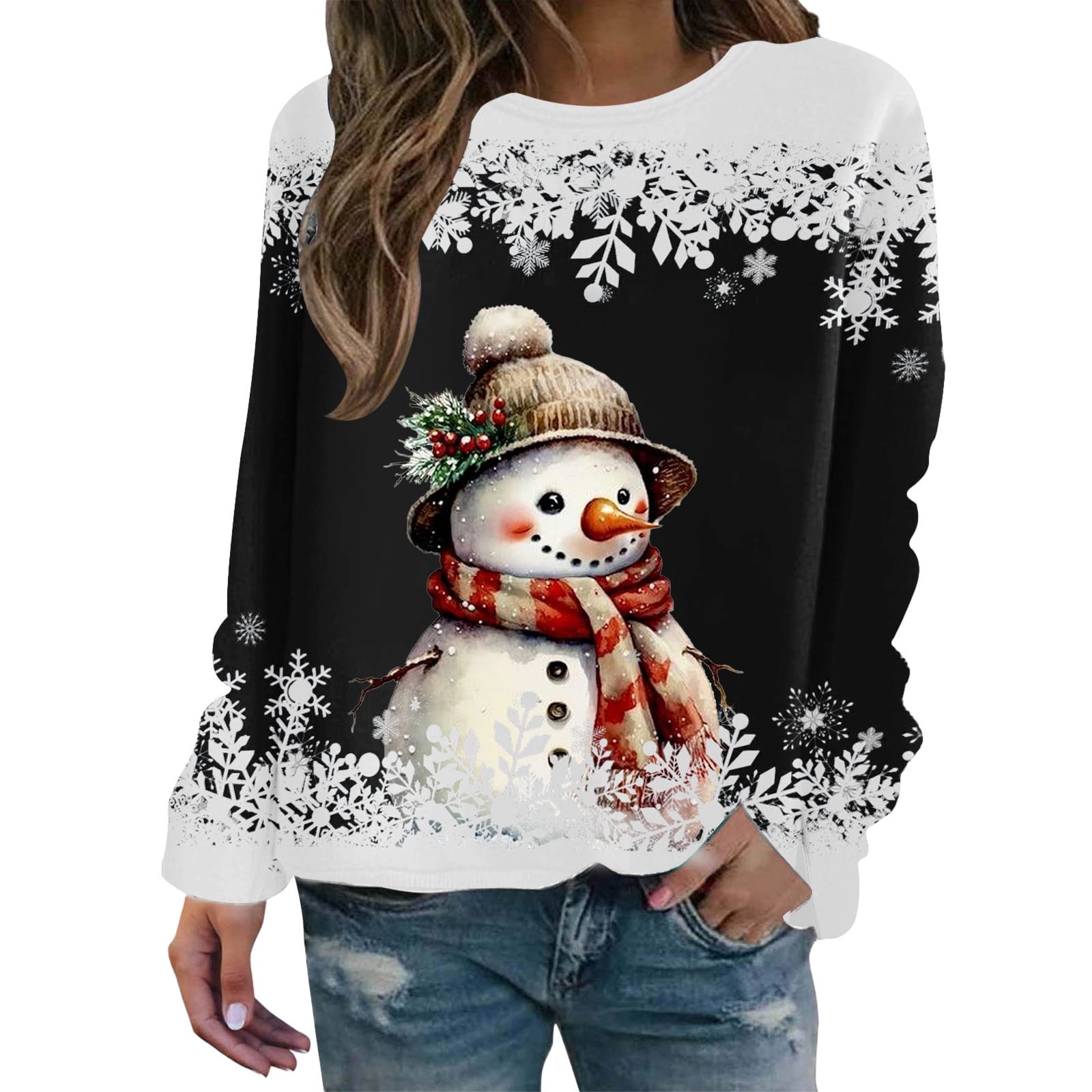 Sweatshirt for Women Womens Snowman Printed Autumn and Winter Christmas ...