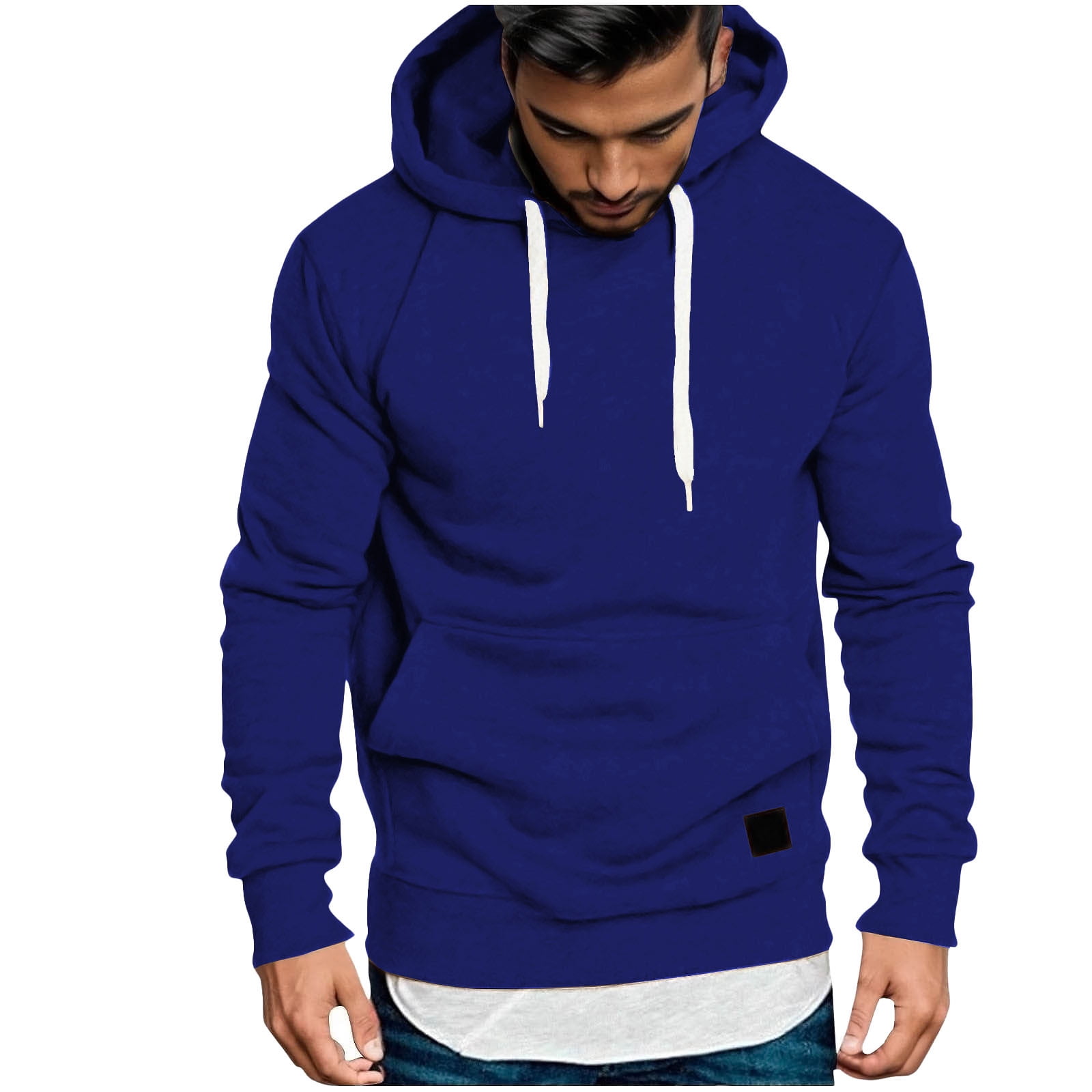 Sweatshirts For Men Men'S Hoodie Solid Color Pullover Long-Sleeved Top Hooded Sweatshirt Blue ...