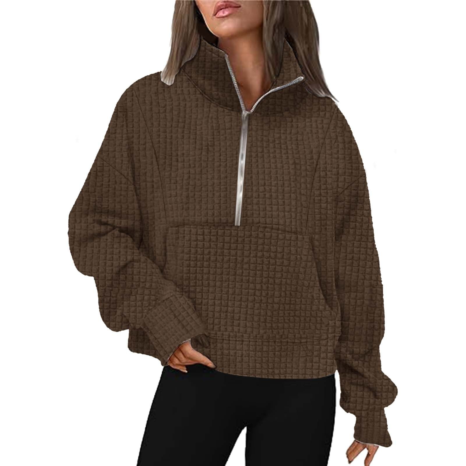 Sweatshirts For Women Cropped Hoodies Half Zip Fleece Pullover Winter ...