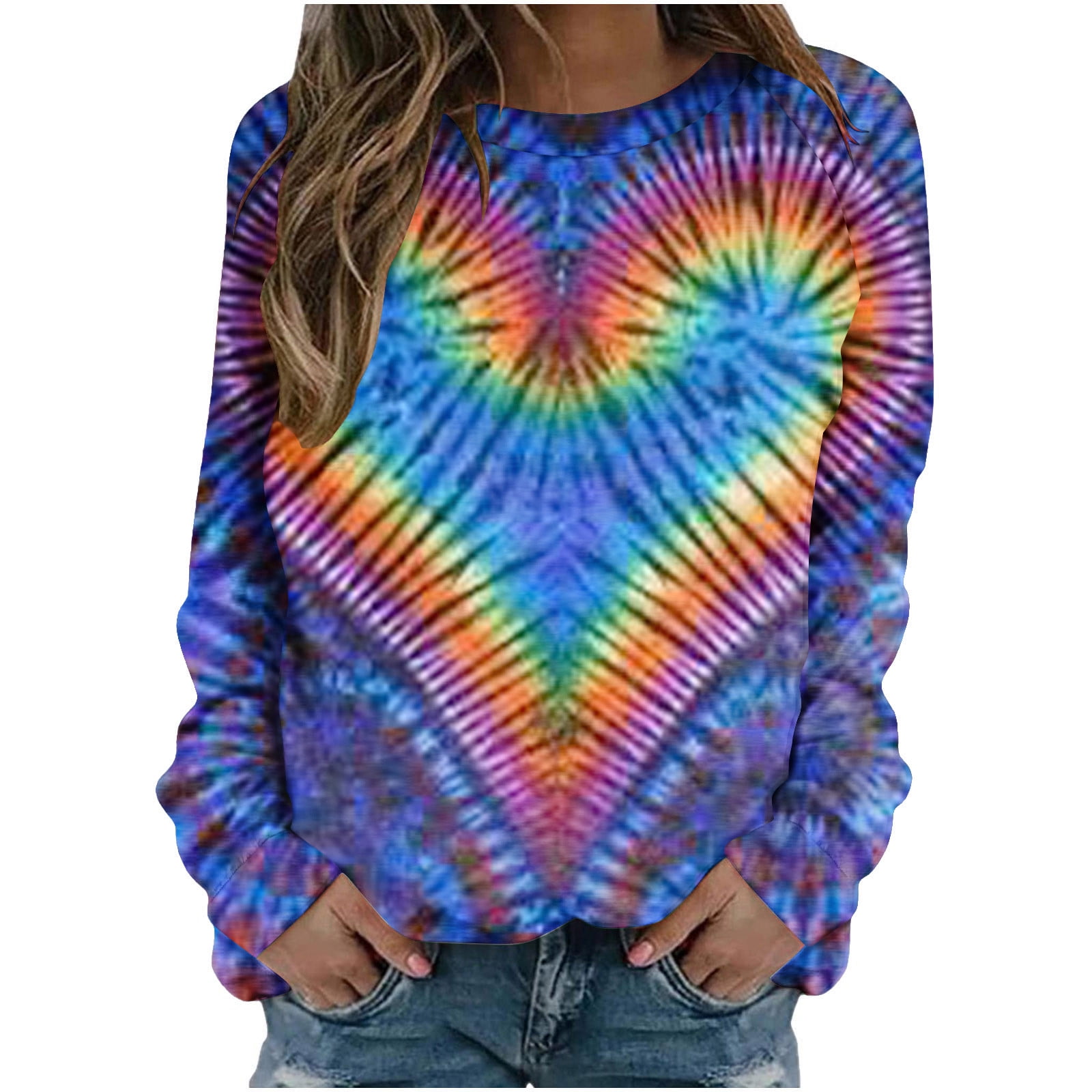 Sweatshirts for Teenagers Fashion Heart Tie-Dye Printed Crew Neck ...