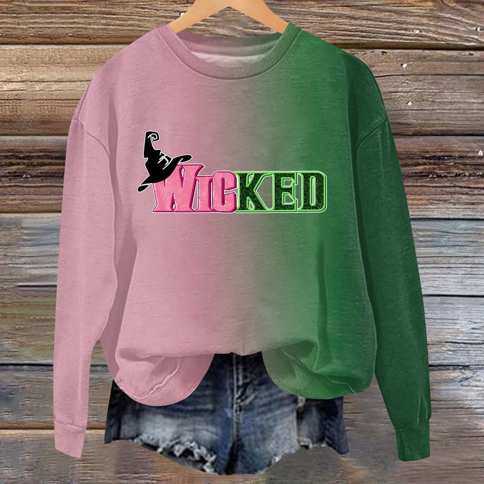 Sweatshirts for Women Contrast Gradient Pink Goes Good with Green ...