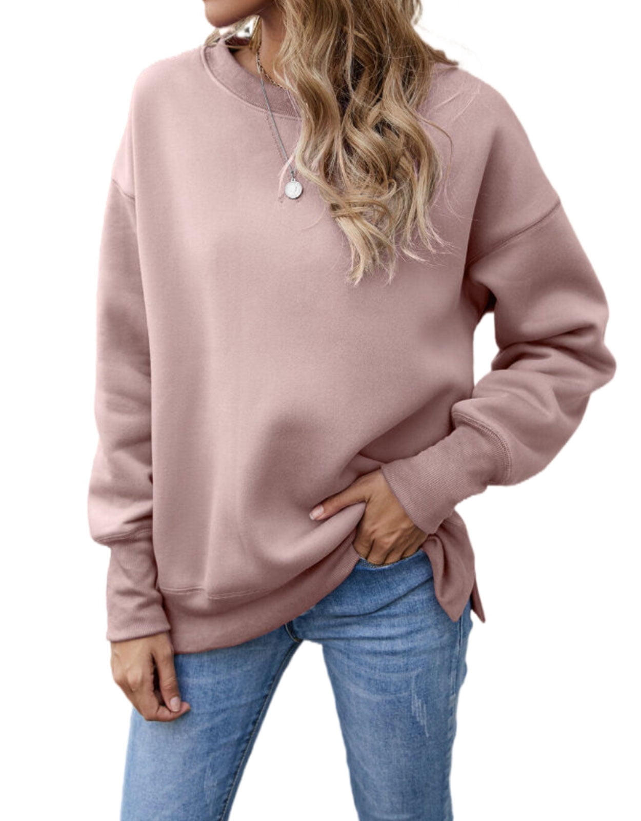 Sweatshirts for Women Loose Fit Tunic Tops Raglan Sleeve Slit Hem ...