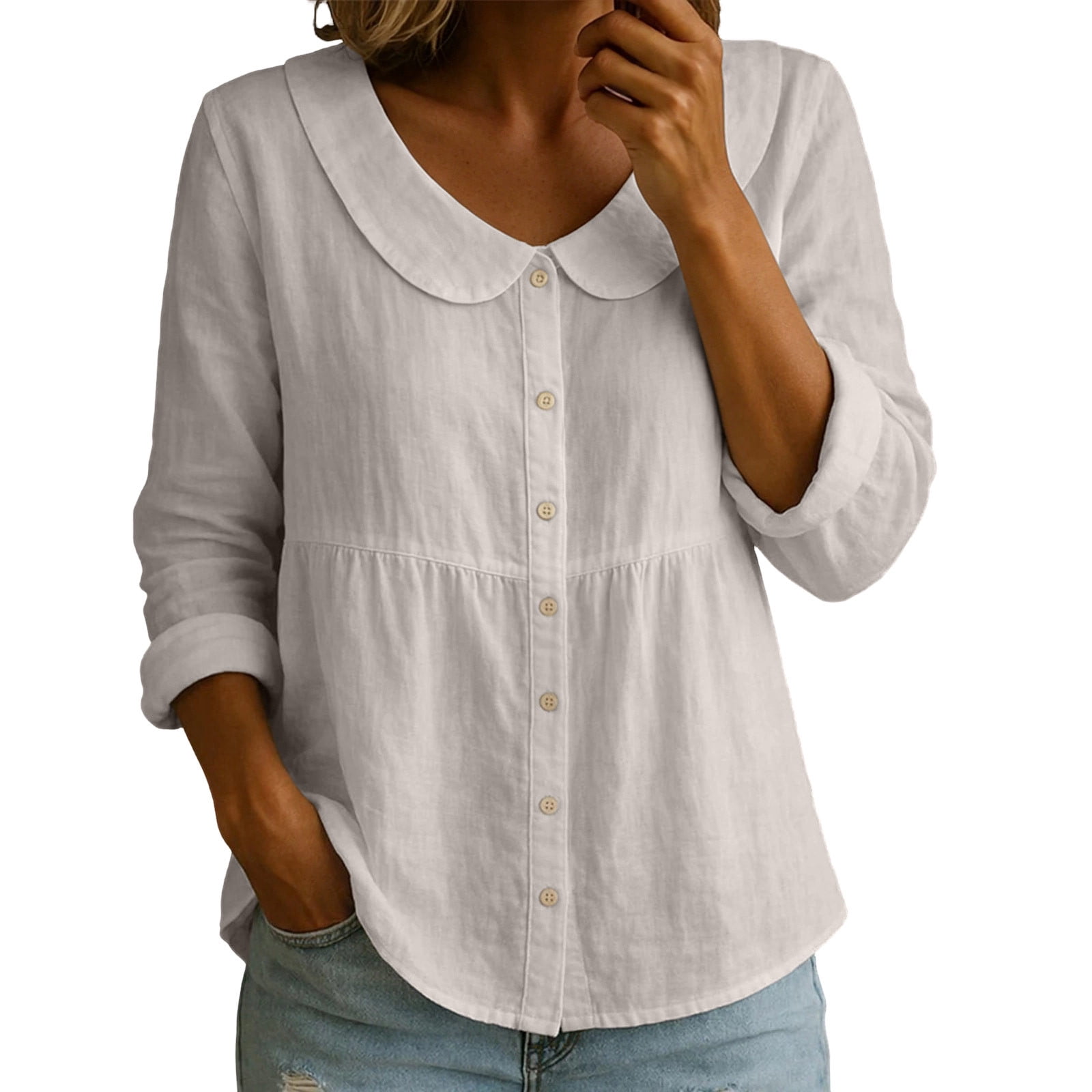 Sweatshirts for Women Peter Pan Collar Button Down Long Sleeve Casual ...