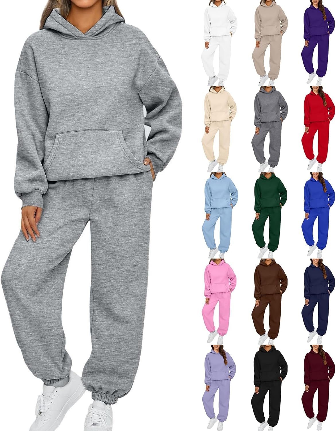 Sweatsuits Women 2 Piece Outfit Fleece Oversized Hoodie Joggers Sweatpants Track Suits Matching ...