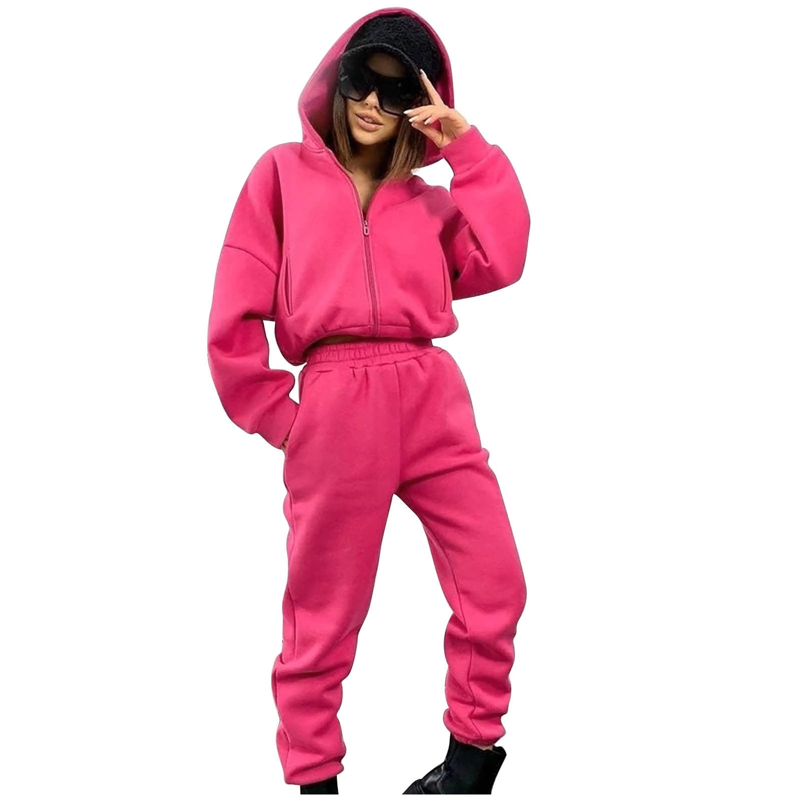 Sweatsuits Women 2 Piece Outfits 2025 Fleece Sweatshirt Sets Zip Up ...