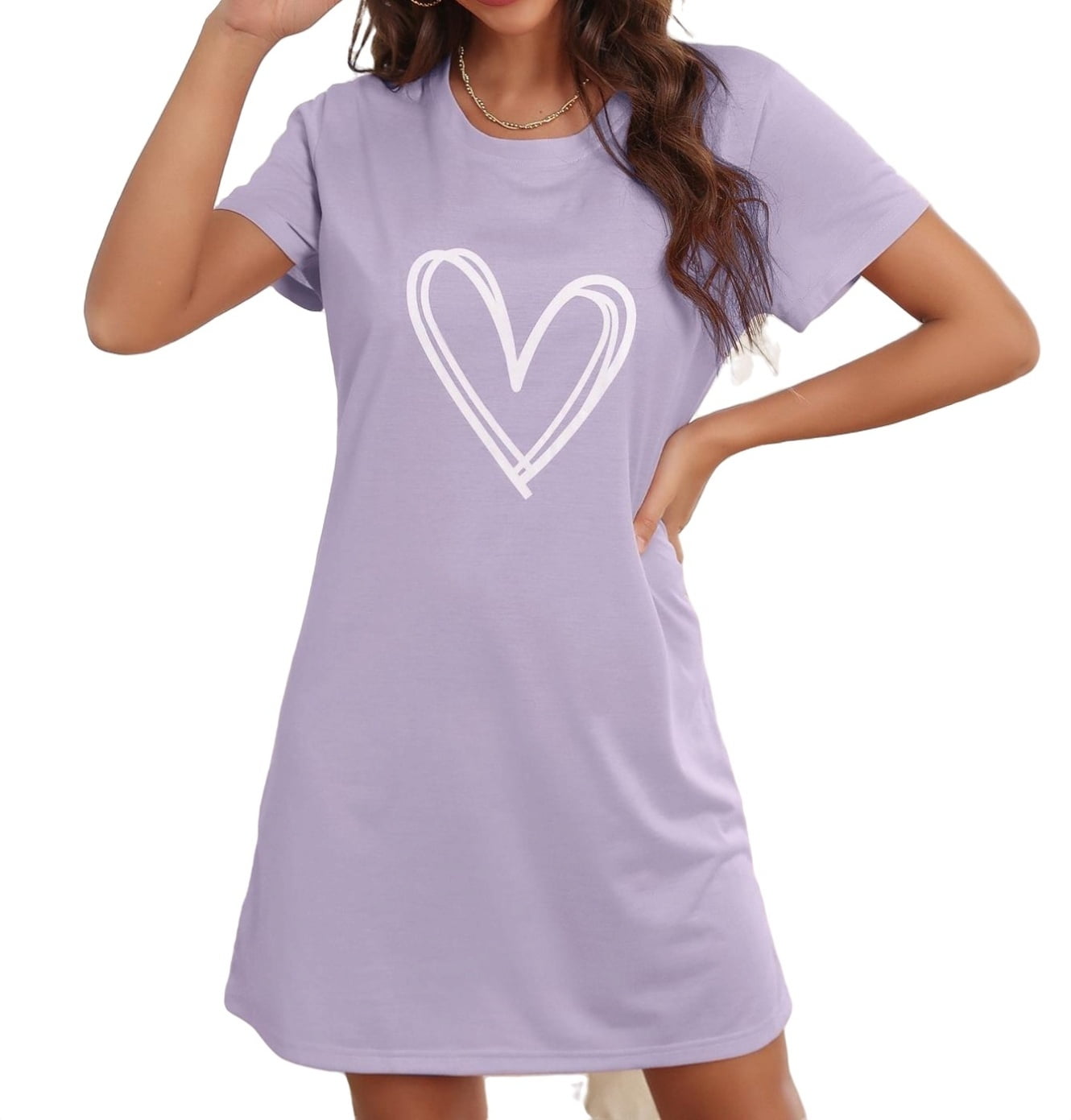 SweatyRocks Women's Casual Heart Sleepshirts Polyester Nightgown, Lilac ...