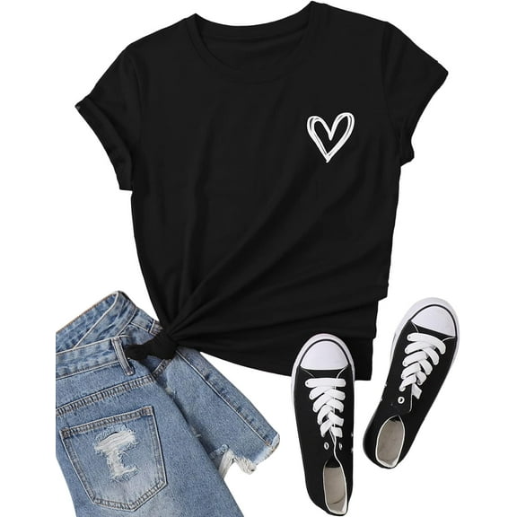 Fewfanhot Womens Clothing Heart Print T Shirts Cute Casual Shirts Funny ...