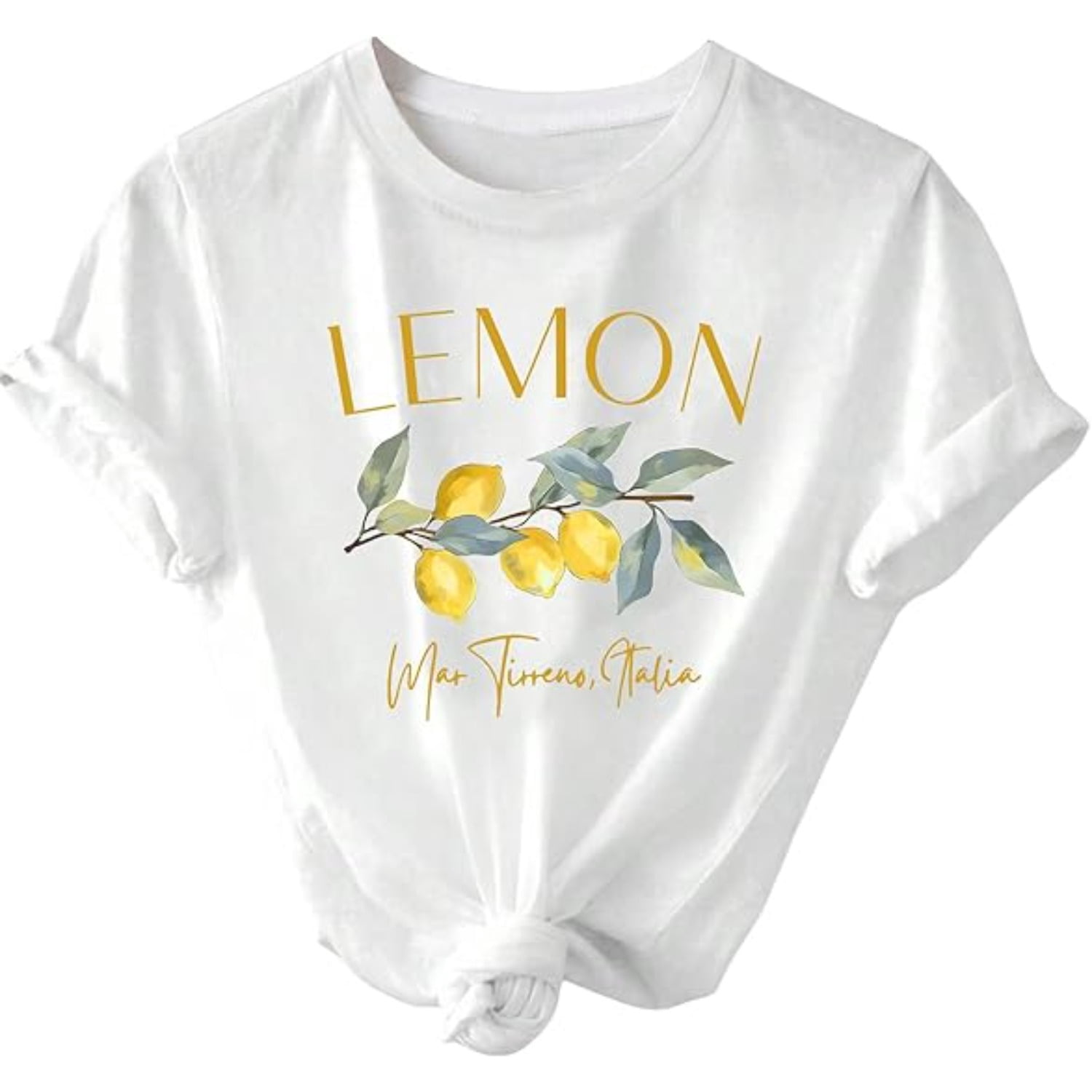 SweatyRocks Women's Lemon Fruit Print Graphic Tees Crew Neck Short ...