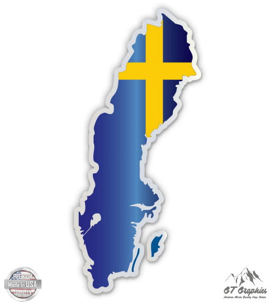Sweden Map Flag Country Shape - 8" Vinyl Sticker - For Car Laptop I-Pad ...