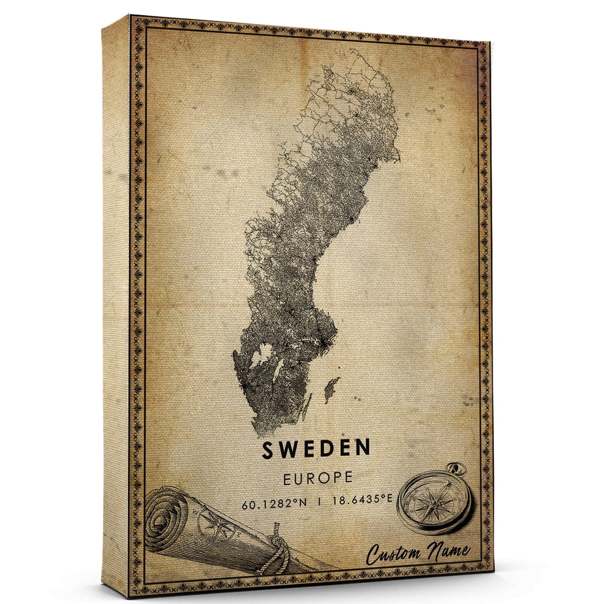 Sweden Map Poster, Europe Map Art Poster, Canvas, Sweden road map style ...