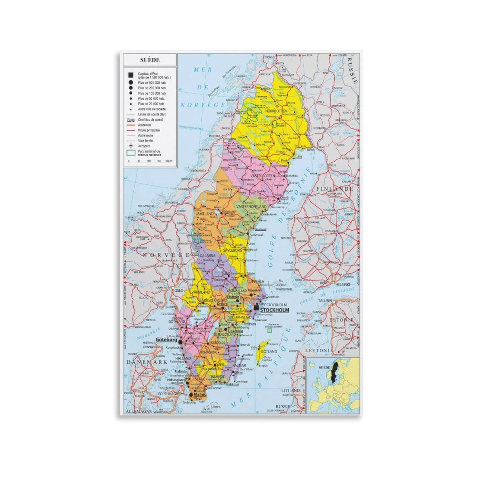 Sweden Map Posters Painting On Canvas Wall Art Poster Scroll Picture ...