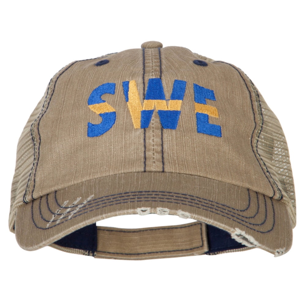 Sweden SWE Flag Embroidered Low Profile Cotton Mesh Cap - Khaki OSFM ...
