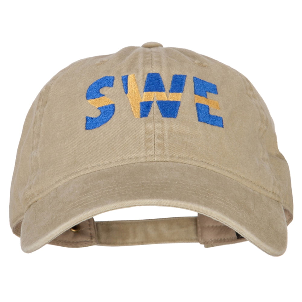 Sweden SWE Flag Embroidered Washed Cotton Twill Cap - Khaki OSFM ...