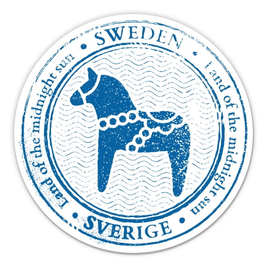 Sweden Sverige Travel Stamp - 3" Vinyl Sticker - For Car Laptop Water ...