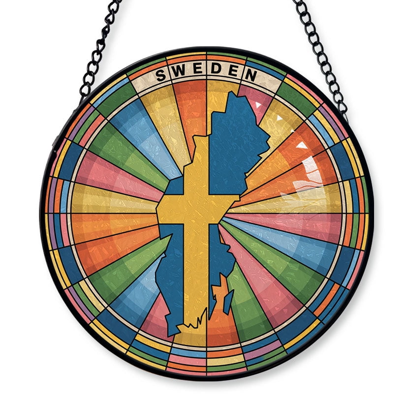 Sweden Travel Decor Suncatcher Stained Glass Window Hanging, Gift for ...