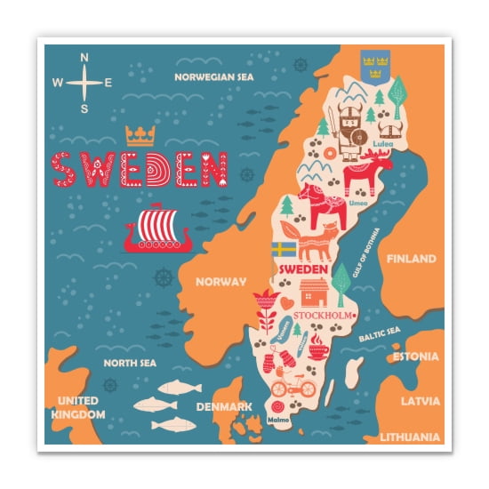 Sweden Travel Map - 8" Vinyl Sticker - For Car Laptop I-Pad ...