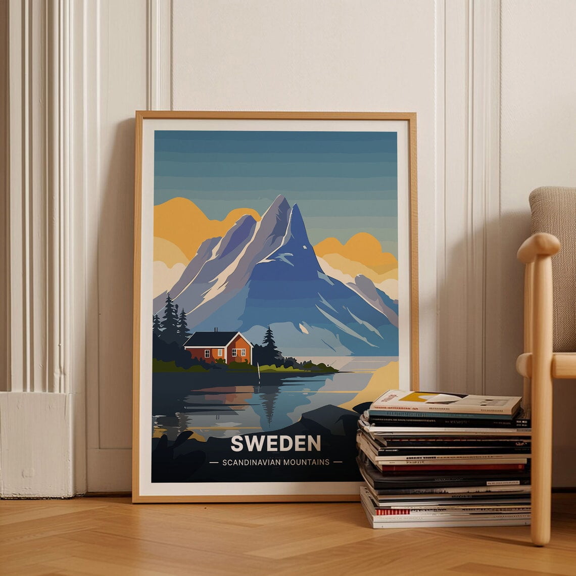 Sweden Travel Poster, Scandinavian Mountains Art, Stockholm Wall Decor, Unique Wedding Gift ...