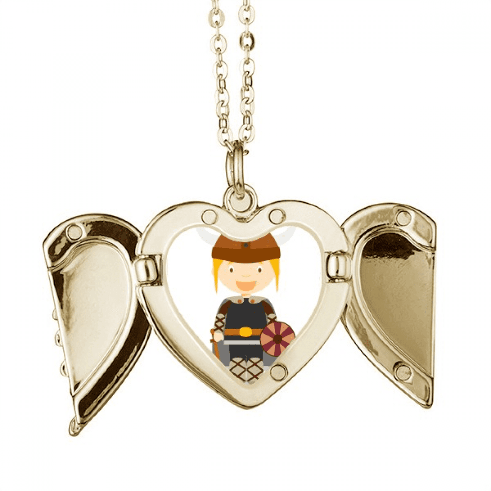 Sweden Viking Cartoon Art Deco Fashion Folded Wings Peach Heart Pendant ...