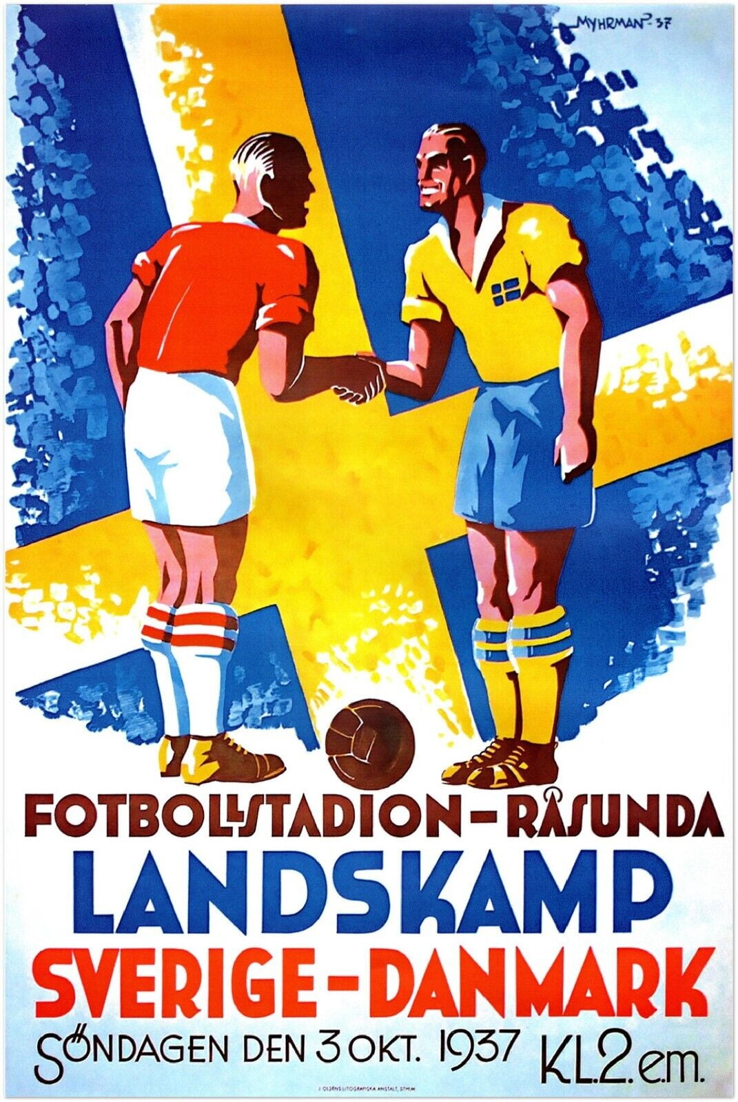 Sweden vs Denmark 1937 Vintage Soccer Poster, Futbol Posters ...