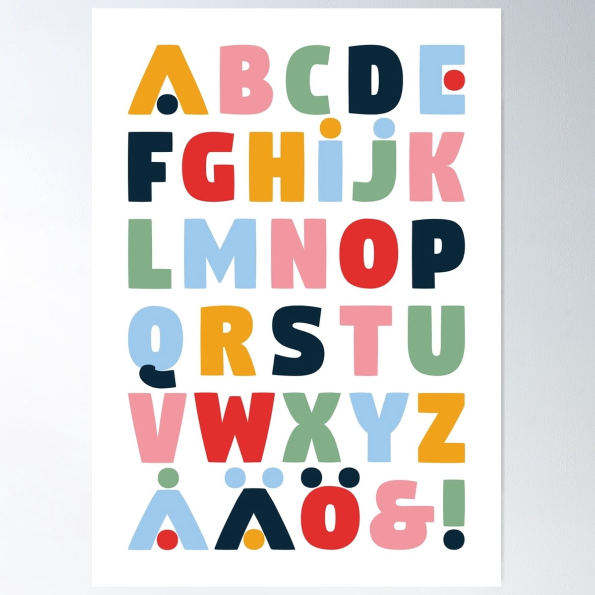 Swedish Colorful Alphabet Poster Wall Art, Modern Wall Decor For Living ...