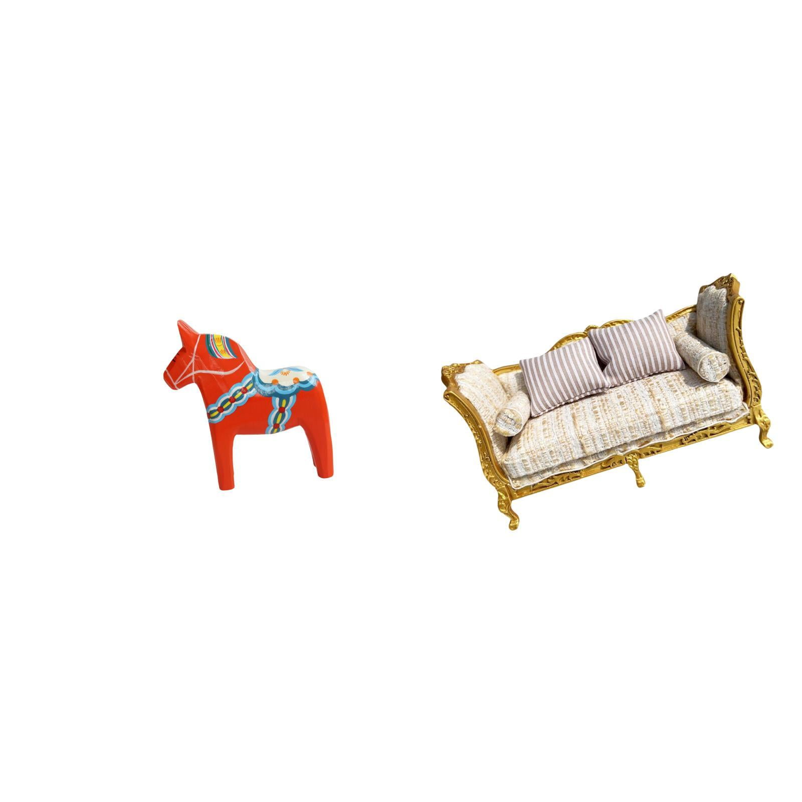Swedish Dala Horse Statue Dolls House Sofa Wooden Handicraft Miniature ...