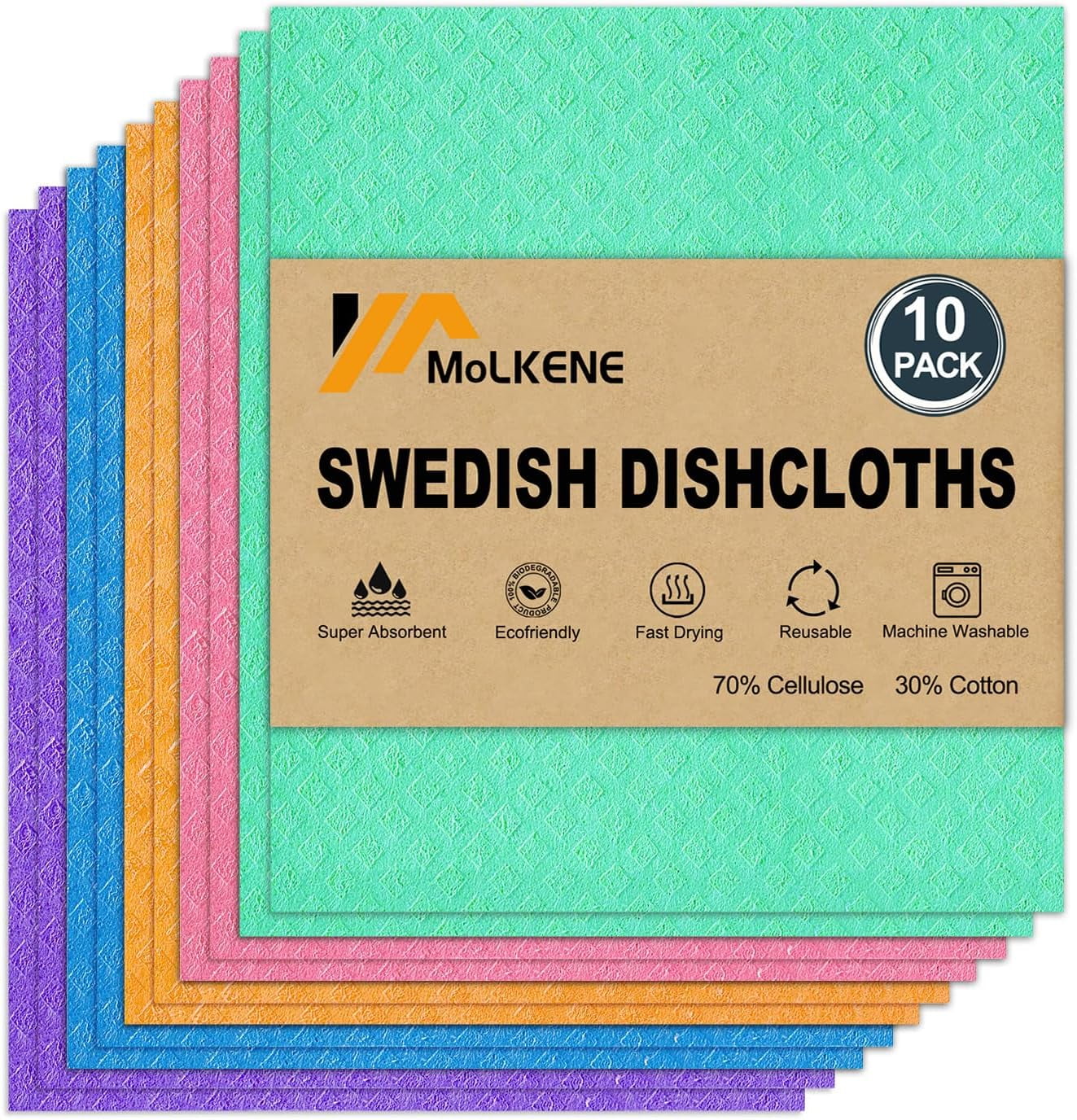 Swedish Dish Cloths - 10 Pack Reusable Kitchen Dishcloths - Ultra ...