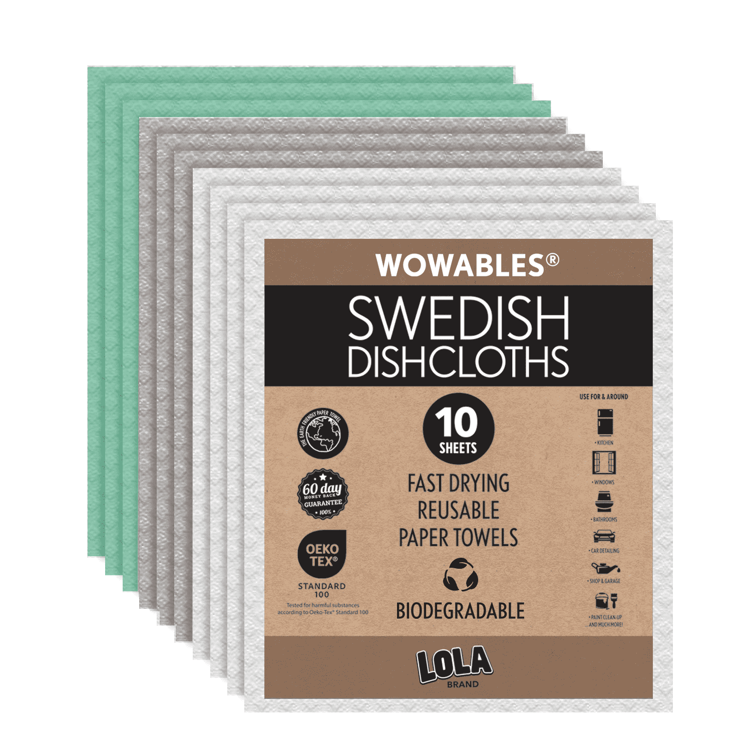 Swedish Dishcloths Biodegradable Reusable Paper Towels -4 Natural, 3 ...