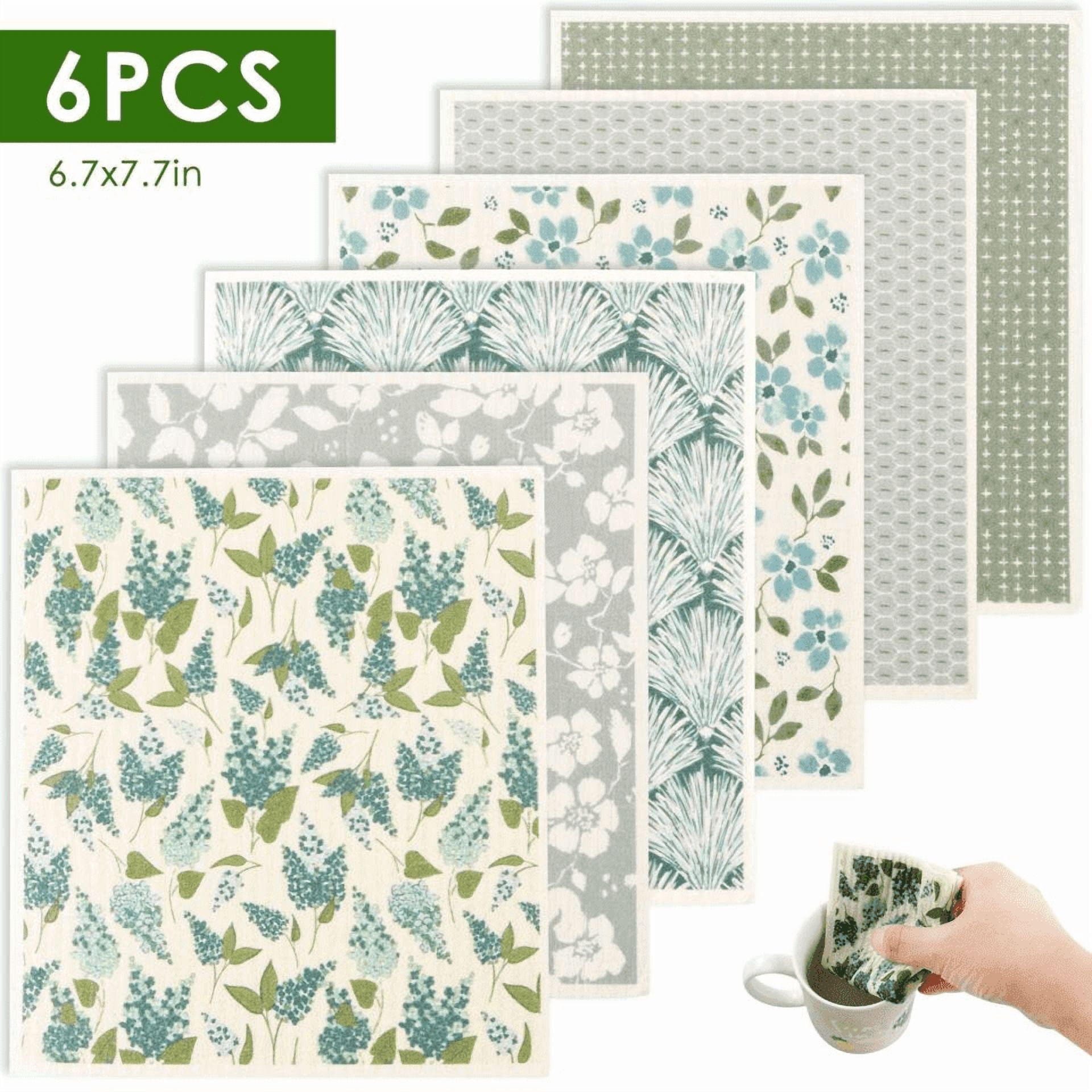 Swedish Dishcloths For Kitchen 6 Pcs Absorbent Reusable Cellulose ...