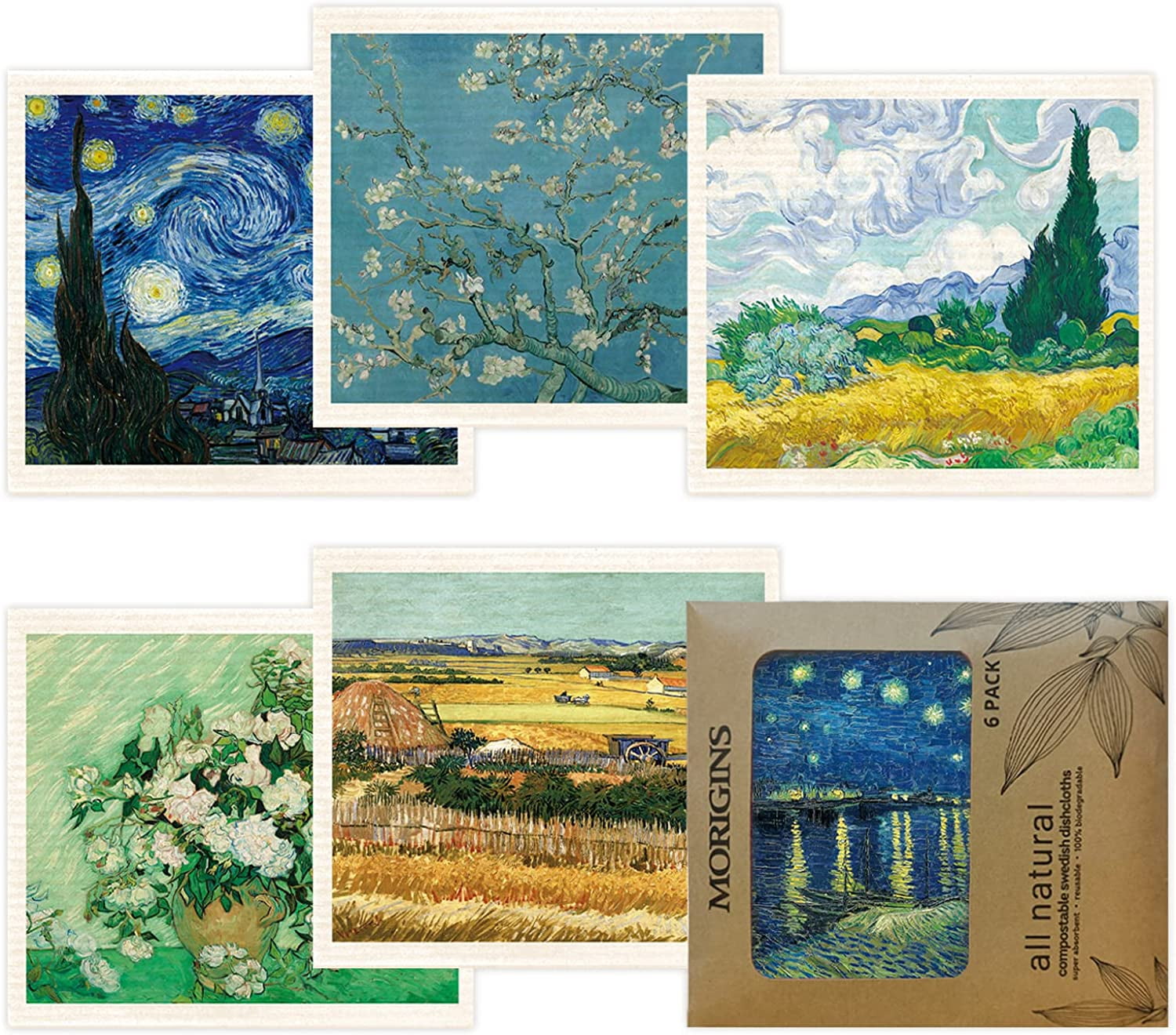 Swedish Dishcloths for Kitchen 6 Pack Van Gogh Painting Cellulose ...