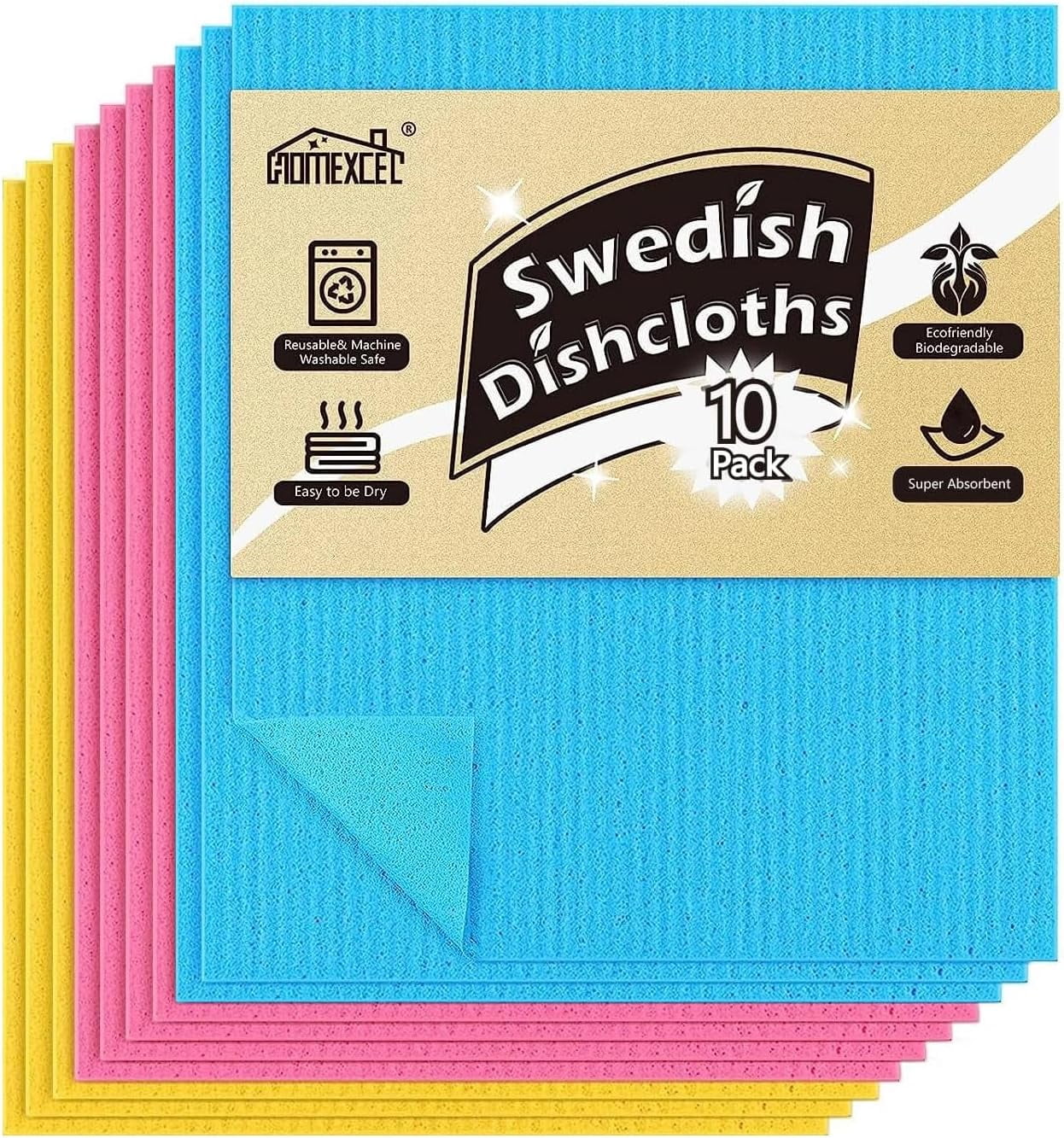 Swedish Dishcloths for Kitchen 10 Pack, Sponge Dish Cloth for Counters ...