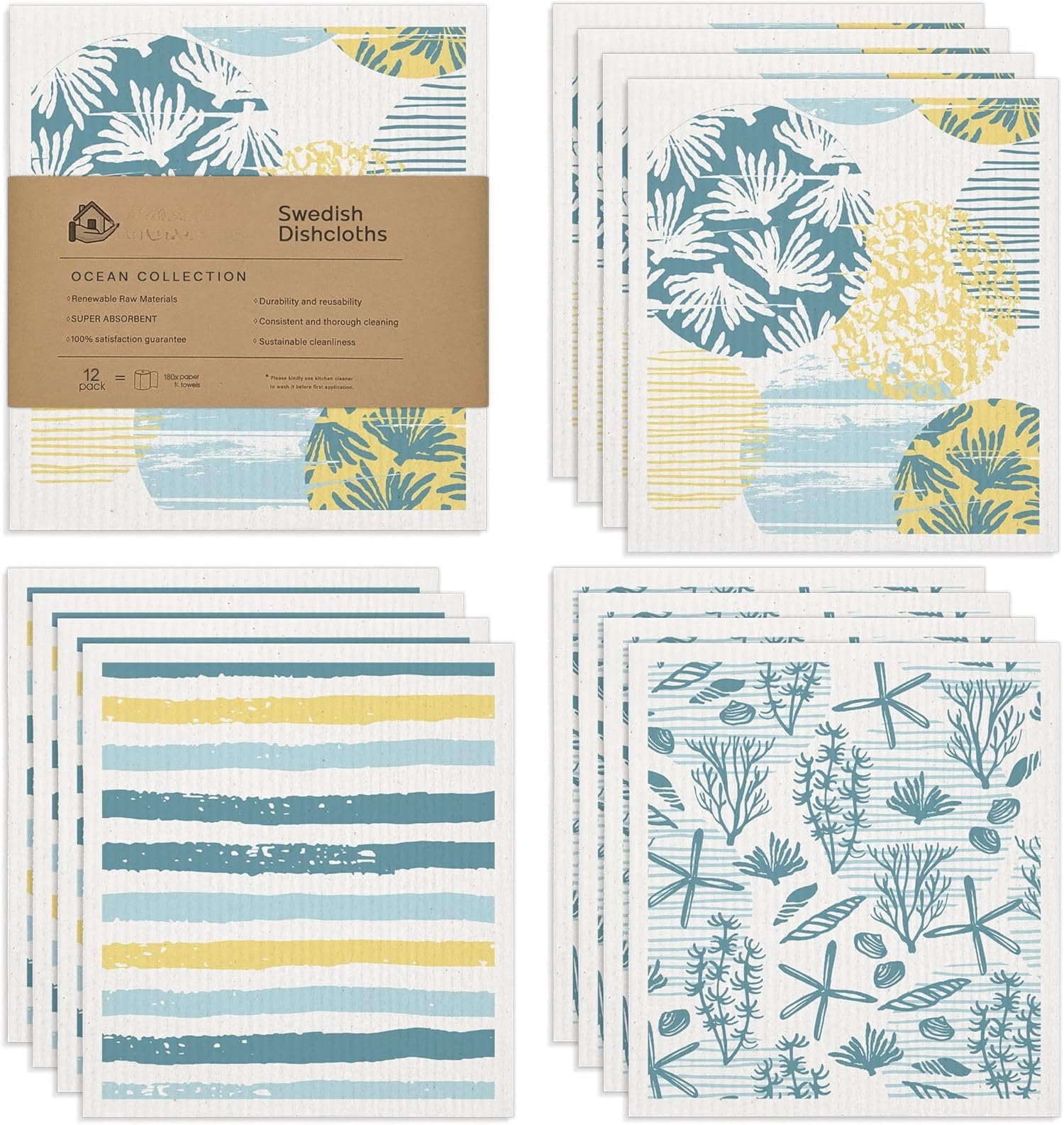 Swedish Dishcloths for Kitchen | 12- Collection | Absorbent Swedish ...