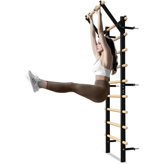 Swedish Ladder Wood Stall Bar, Suspension Trainer with Pull-Up Bar and ...