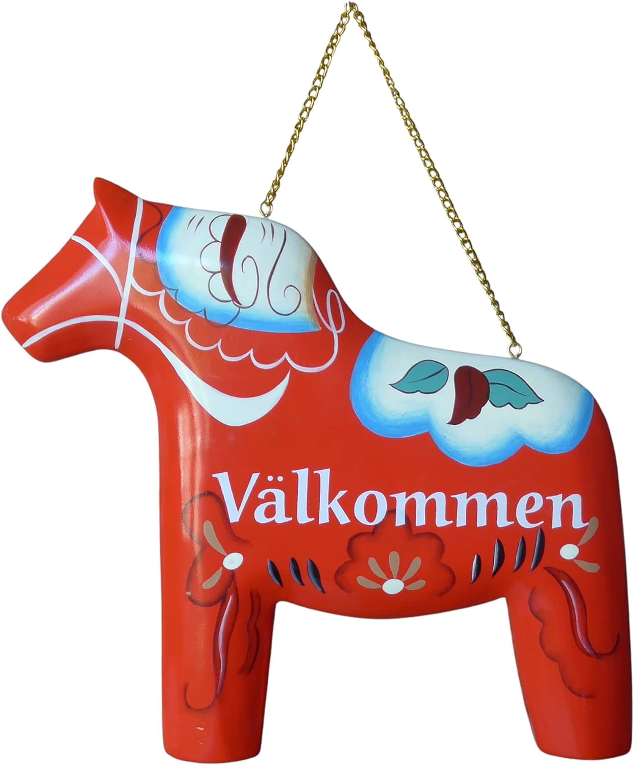 Swedish Themed Wood 8" Orange-Red Dala Horse House Welcome Valkommen ...