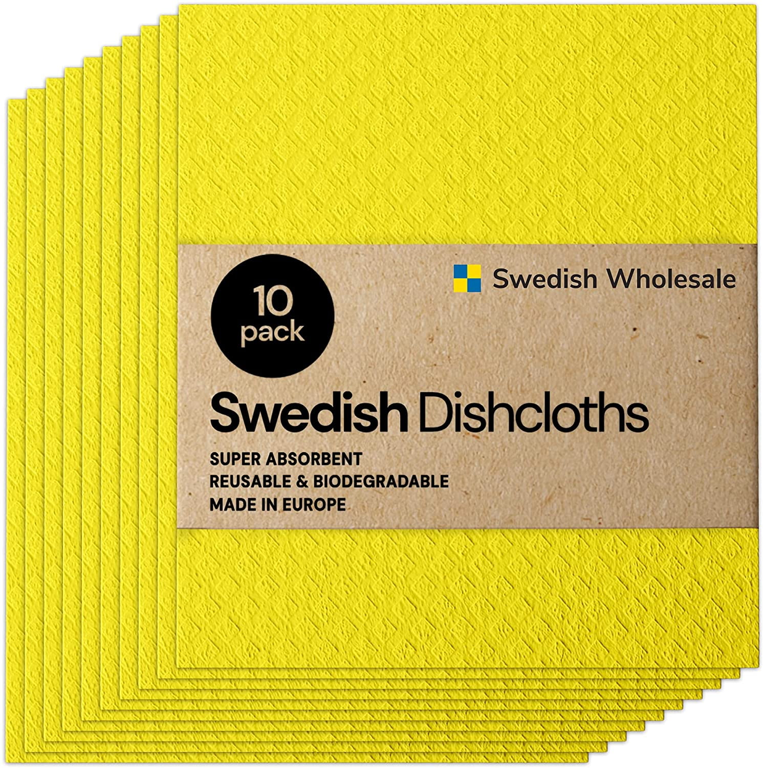 Swedish Wholesale Swedish Dish Cloths - Pack of 10, Reusable, Yellow ...