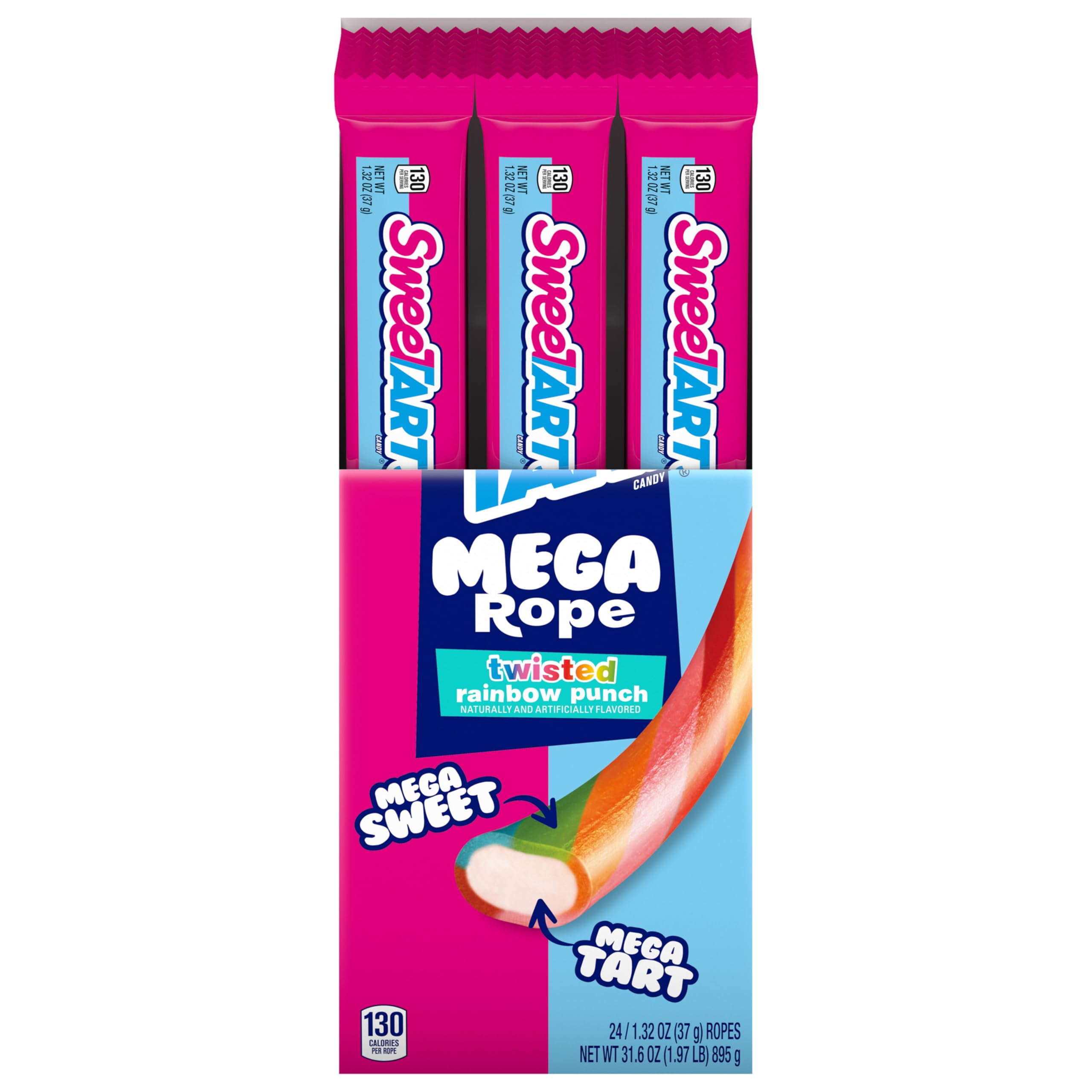 SweeTARTS Mega Filled Ropes BCF26 Candy, Twisted Rainbow Punch, Sweet ...
