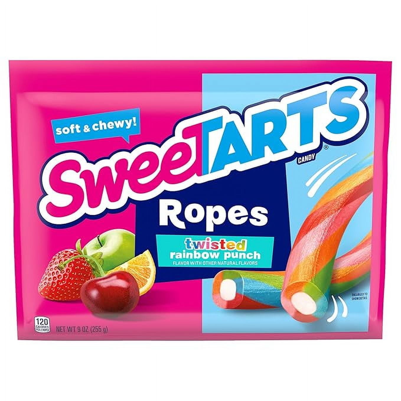 SweeTARTS Ropes, Candy, Twisted Rainbow Punch, Soft and Chewy, 9 oz ...