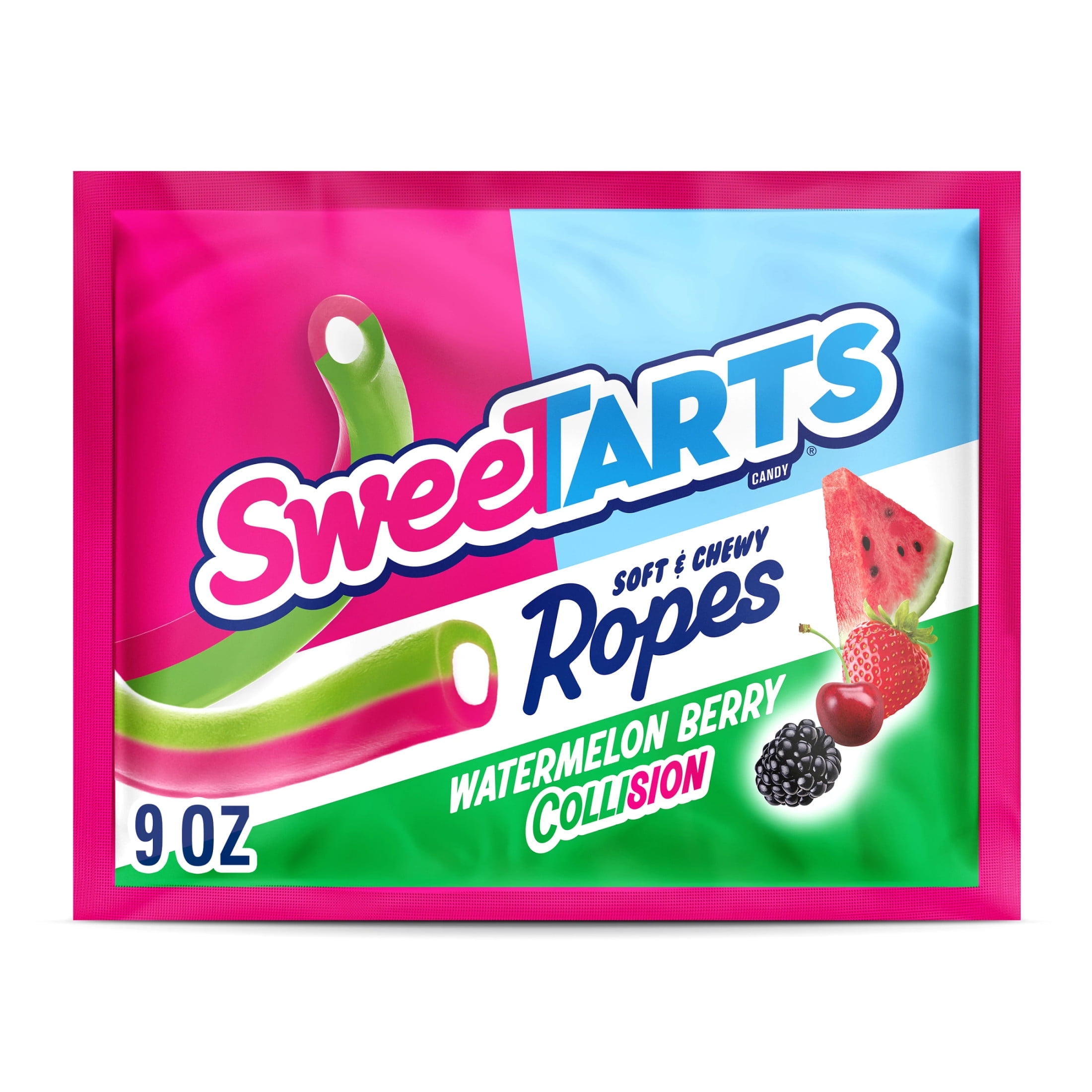 SweeTARTS Ropes, Candy, Watermelon Berry Collision 9 oz, Soft and Chewy ...