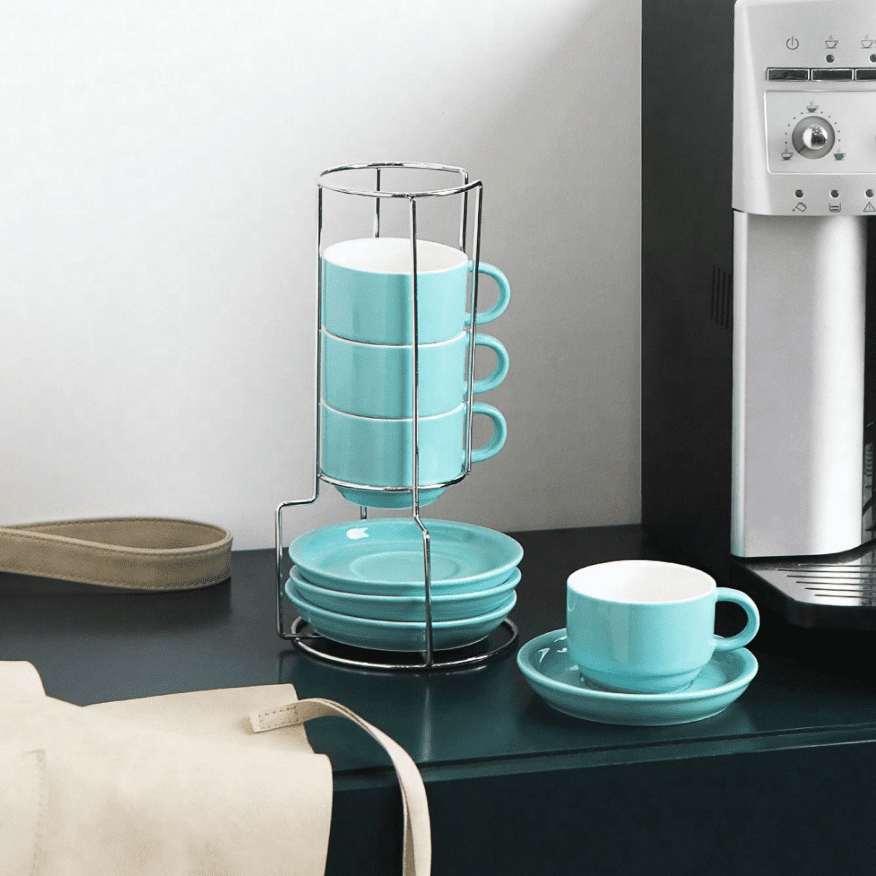 Sweejar Ceramic Espresso Cups With Saucers, 4 Ounce Stackable ...