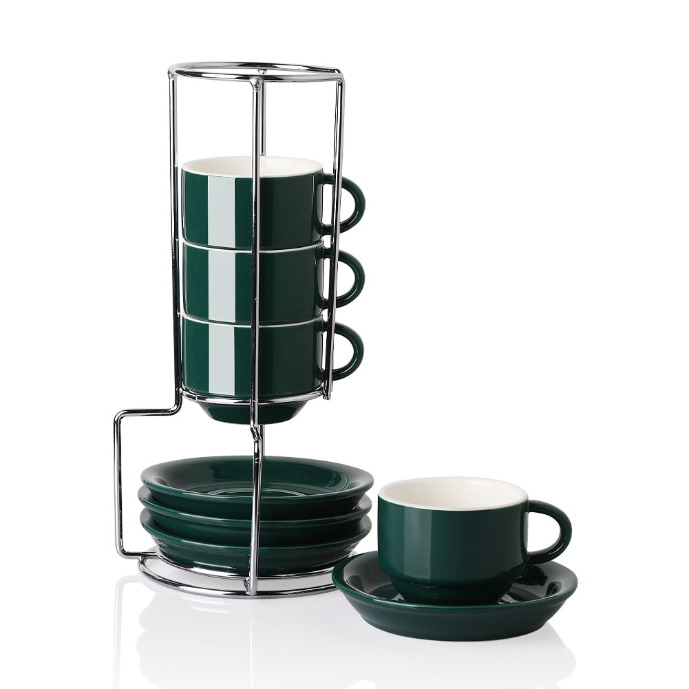 Sweejar Porcelain Espresso Cups with Saucers, 2.5 Ounce Stackable ...