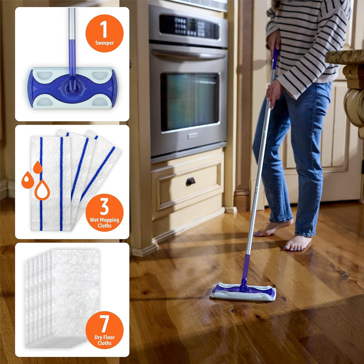 Sweeper Mop Daily Cleaning Starter Kit 2-in-1 Wet Dust Hardwood Fllor ...