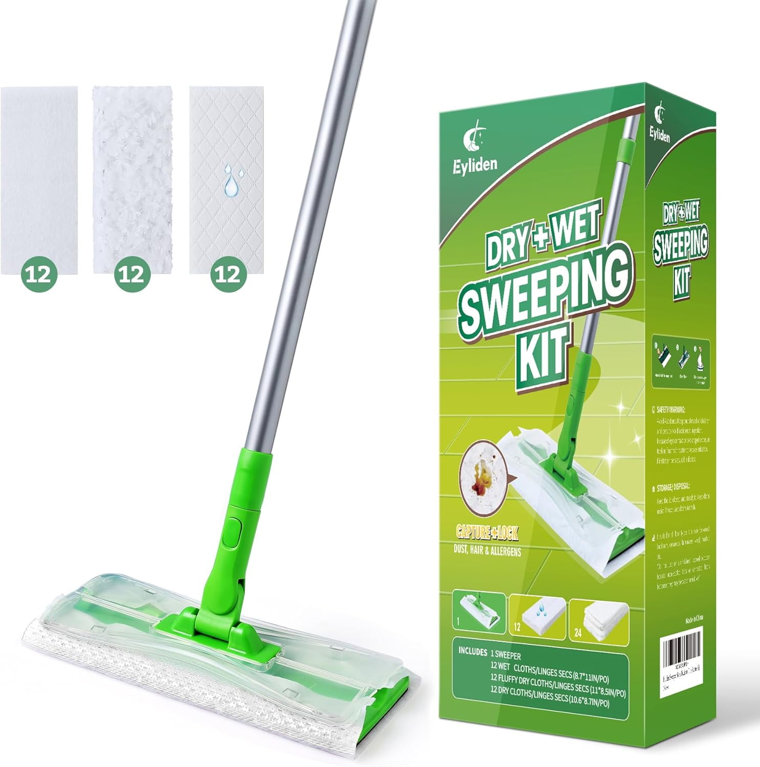 Sweeper Mop - Lock Tight Design No Lost Pads - 36 Disposable Dry & Wet ...