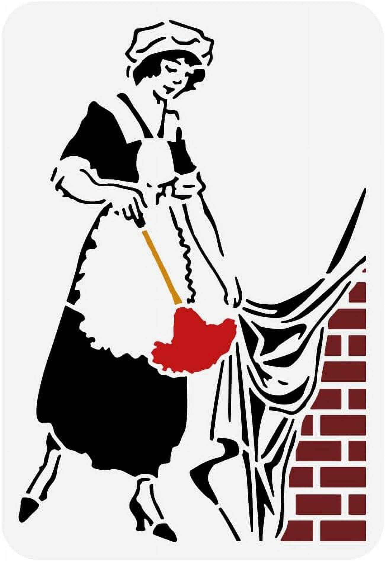Sweeping Maid Painting Stencil 8.3x11.7inch Large Sweeping Woman Stencil for Painting Reusable ...