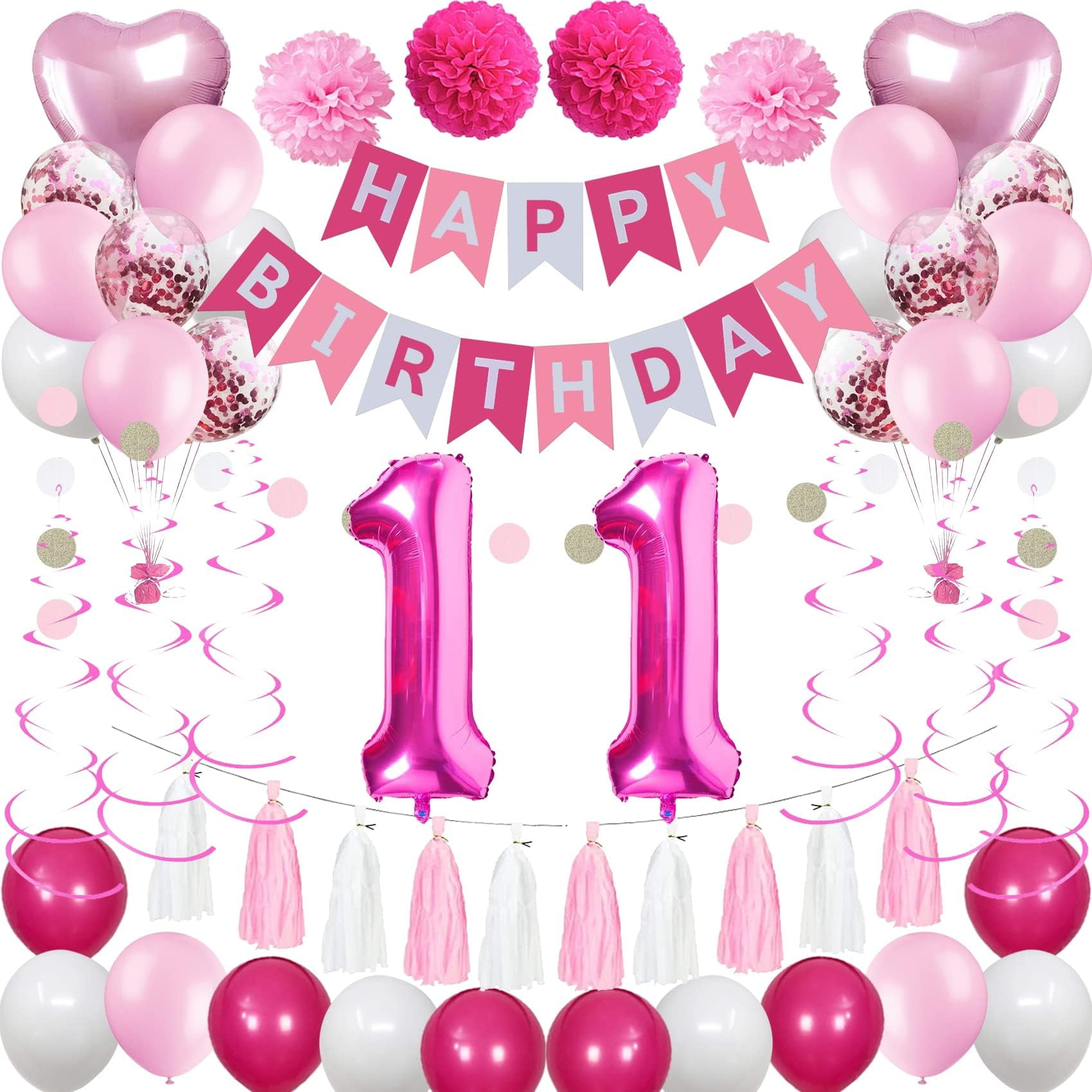Sweet 11th Birthday Decorations DHF10 for Girls, Pink and Birthday ...