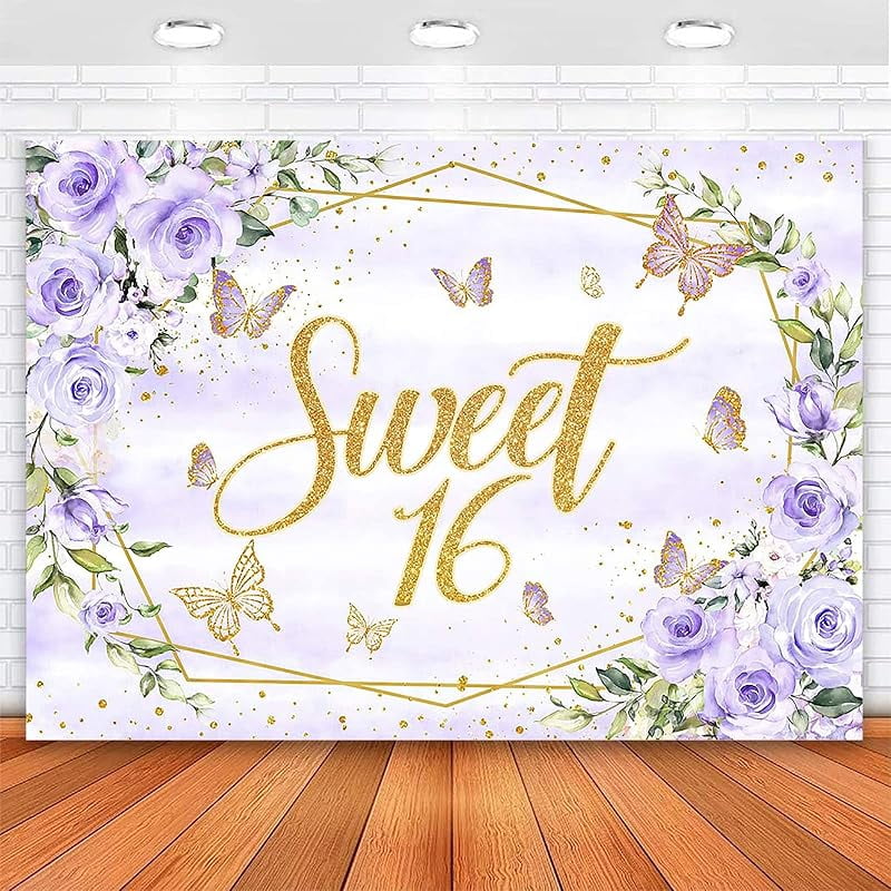 Sweet 16 Backdrop Blush Pink Flower Butterfly 16th Birthday Party ...